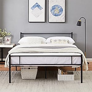 VECELO Queen Size Metal Bed Frame with Headboard and Footboard, 12'' Under-Bed Storage & Strong Slats Support, No Box Spring Needed