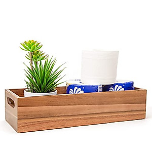 DUCIHBA, Natural Acacia Hardwood Bathroom Tray with Handles for Organizing Toiletries and Accessories - Large 16.5x6 in Size for Countertop, Shelf, or Tank Top Storage