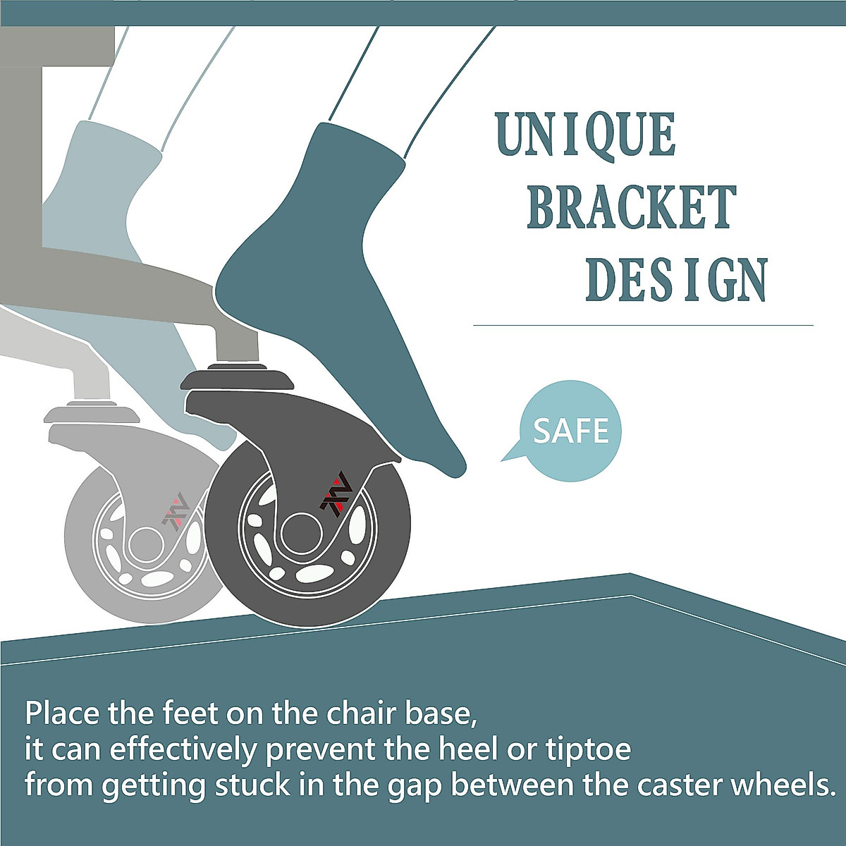Office Chair Caster Wheels 2.5 Inch, Roller Blade Wheels Replacement Rubber Chair Casters for Hardwood Floors and Carpet, Set of 5 (Chrome Bracket/Grey/Clear)
