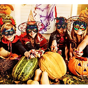 Max Fun 36PCS Halloween Rainbow Scratch Mask, Art Craft Kit for Kids Birthday Cosplay Classroom Decoration, Magic Scratch Paper Halloween Party Favor Supplies Bat Witch Pumpkin Zombie Pirate Skull