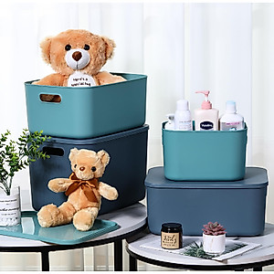 Ziliny 6 Pcs Plastic Storage Bins with Lids Large Medium Small Storage Container Under Bed Under Sink Organizer with Handles for Closet Cabinet Pantry Organization (Blue Green)