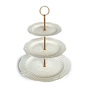 Victoria Interchangeable 2 or 3 Tier Cake Cupcake Dessert Display Stand - Perfect for Entertaining - Elegant Serving Plate/Platter Includes Silver and Gold Hardware
