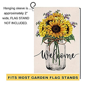 Summer Sunflower Garden Flag 12x18 Vertical Double Sided Welcome Summer Mason Jar Flowers Farmhouse Outside Decorations Burlap Yard Flag BW129