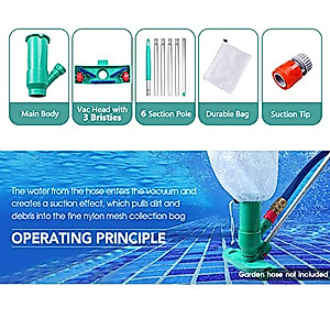 POOLWHALE Portable Pool Vacuum Jet Underwater Cleaner W/Brush,Bag,6 Section Pole of 56.5"(No Garden Hose Included),for Above Ground Pool,Spas,Ponds & Fountains