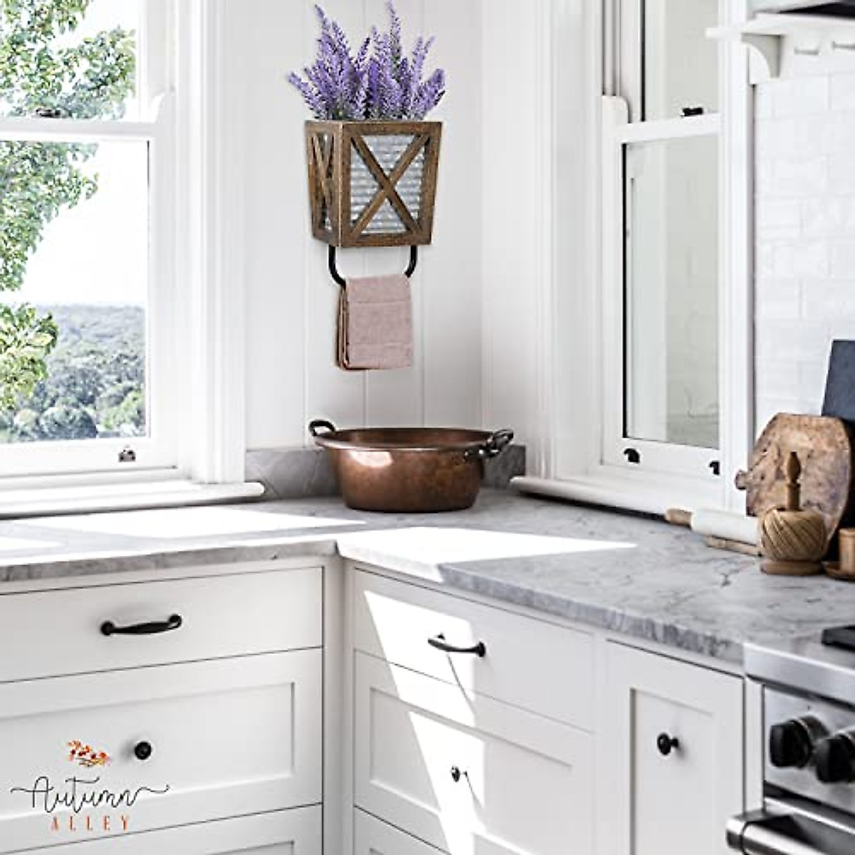 Autumn Alley Farmhouse Decor Rustic Hand Towel Holder - Farmhouse Towel For Bathroom Wall, For Kitchen Wall With Wooden Storage Add Charm to Your Rustic Bathroom Hand Towel Rack and Shelf Decor, Brown