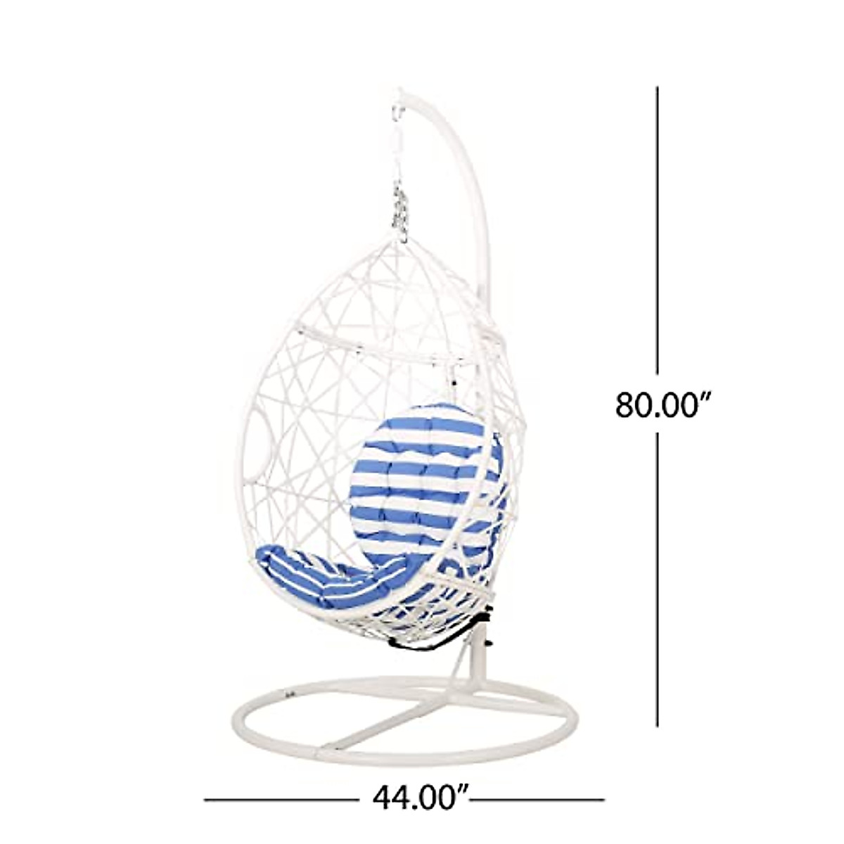 Christopher Knight Home Teresa Outdoor Wicker Tear Drop Hanging Chair, White and Blue