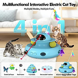 UPSKY 4-in-1 Interactive Electronic Toy for Indoor Kitten, 2023 Upgrade Automatic Pointer Feather Wand Toy, and Cat Roller Toy Relieves Anxiety & Boredom