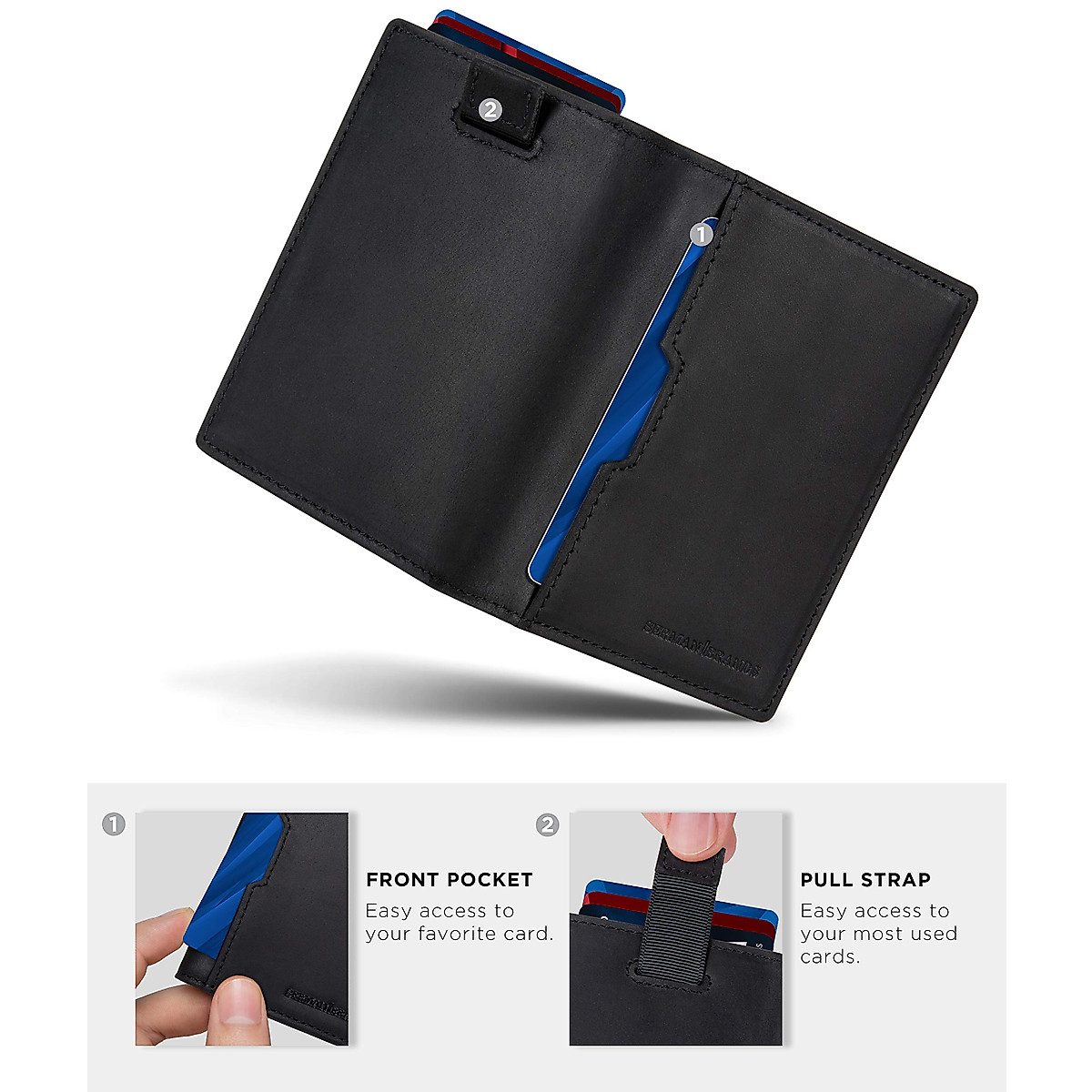 SERMAN BRANDS - Wallets for Men Slim Mens leather RFID Blocking Minimalist Card Front Pocket Bifold Travel Thin (Charcoal Black 5.0)