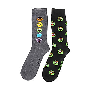 Sesame Street Men's 2 Pack Crew Socks, Grey Assorted, 10-13