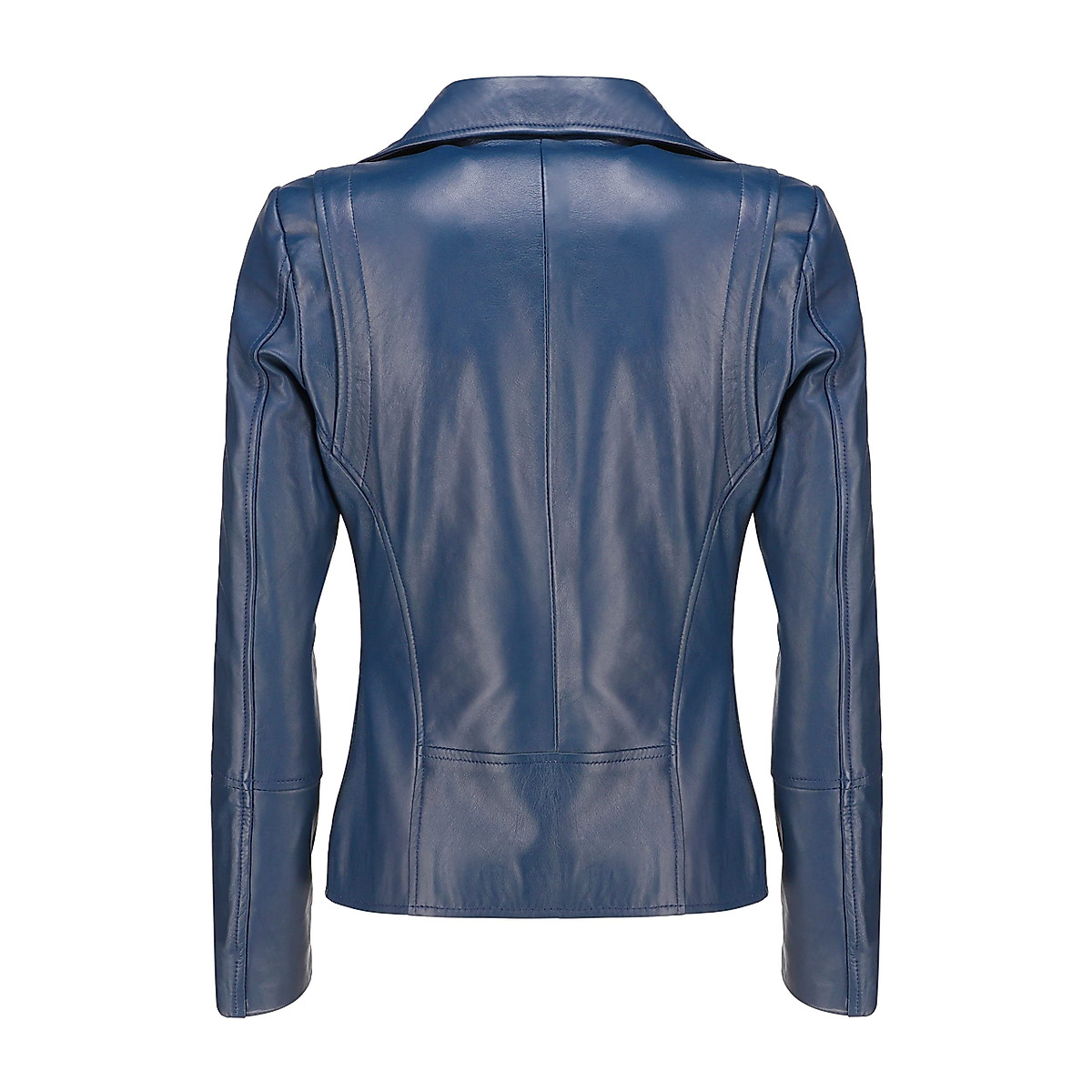 Jild Women's Asymmetrical Zip-Up Real Lambskin Leather Motorcycle Jacket - Casual Fashion Moto Biker Leather Jacket Women (BW-Blu-L)