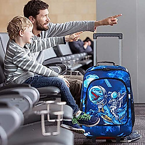 KLFVB Kids Luggage for Boys, Cute Dinosaur Rolling Wheels Suitcase for Toddler, Children Travel Carry on Suitcase