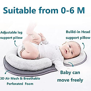 SECOND MUM Head & Body Support Snuggle Pillow for Sleeping for 0-6 M Newborn Babey Fit Crib & Bassinet Registry Search Must Have Essentials (Gray)