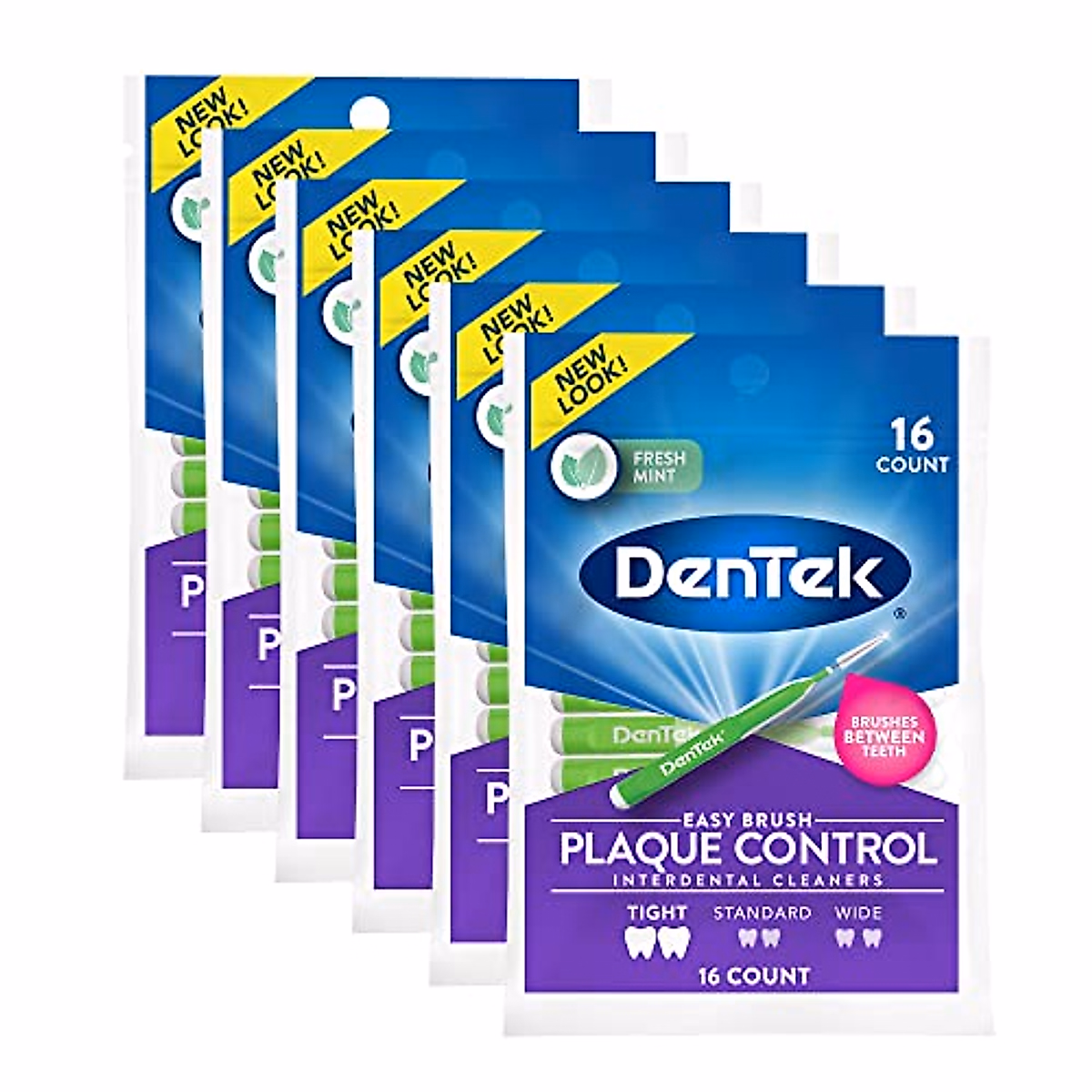 DenTek Easy Brush Plaque Control Interdental Cleaners, Tight, 16 Count, 6 Pack