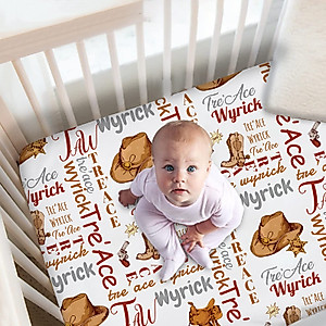 Personalized Cowboy Baby Crib Sheets with Name, Custom Monogram Western Fitted Crib Bedding Sheets for Baby Boys Girls, Mini Crib Sheet, Crib Mattress Sheets, Name Crib Sheets, Pack and Play Sheets