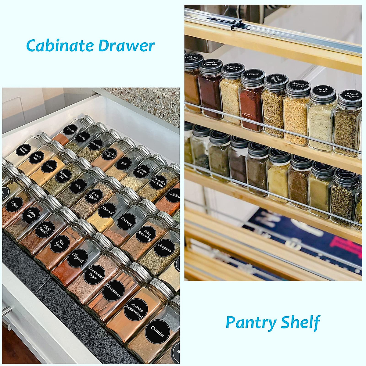 AuroTrends Spice Jars with Labels 6oz 16Pack, Glass Spice Jars with Shaker Lids Complete Set-6oz Seasoning Containers with 180 Waterproof Spice Labels |Chalk Marker |Straw Brush |Funnel