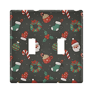 FJDENG Christmas Santa Claus Light Switch Cover,PC Decorative Double Toggle Switch Plate Covers Standard Size 1 Gang,4.56 x4.48 Inch