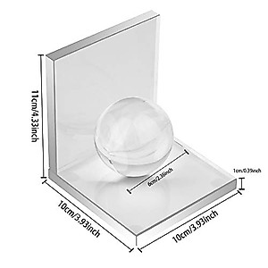 MerryNine Innovative Crystal Clear Bookends with Crystal Ball, 1 Pair L Shape Non Skid Sturdy Crystal Bookends for Heavy Books, Bookshelf, Office, School Library, Decorative Ornaments, A