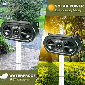 Solar Ultrasonic Animal Repeller, 2024 Dog Cat Repellent Outdoor, Deer Repellent with Motion Detection LED Flashing Light for Squirrel, Rabbit, Bird,Raccoon, Fox, Deer, Skunk, etc