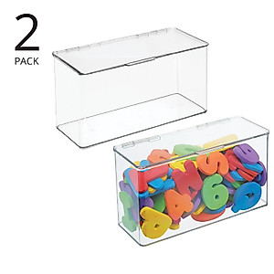 mDesign Plastic Stackable Playroom/Gaming Storage Organizer Bin Box with Hinged Lid for Drawer or Cabinet - Organize Electronics, Crayons, Games, Blocks, Toys, Lumiere Collection - 2 Pack - Clear