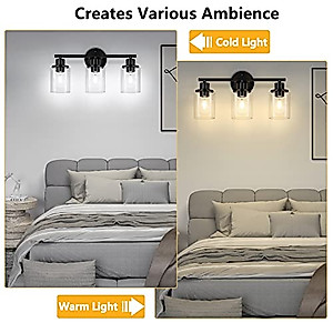 Licperron 3-Light Bathroom Wall Light Fixtures, Black Vanity Light with Clear Glass Shade, Modern Bathroom Vanity Light Over Mirror, Farmhouse Wall Sconces Lighting for Bedroom Hallway Living Room
