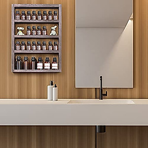 ETELI Essential Oil Storage Rack 4 Tier Wall Mounted Wooden Display Shelf Holder Nail Polish Organizer with Groove Inside for Bedroom Bathroom Powder Room, Rustic Brown