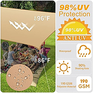 10' x 13' Rectangle Sun Shade Sail Outdoor, 98% UV Block Shade Canopy Tarps Waterproof 190GSM Polyester Sunshade for Patio Garden Backyard Deck Carpor, Sand