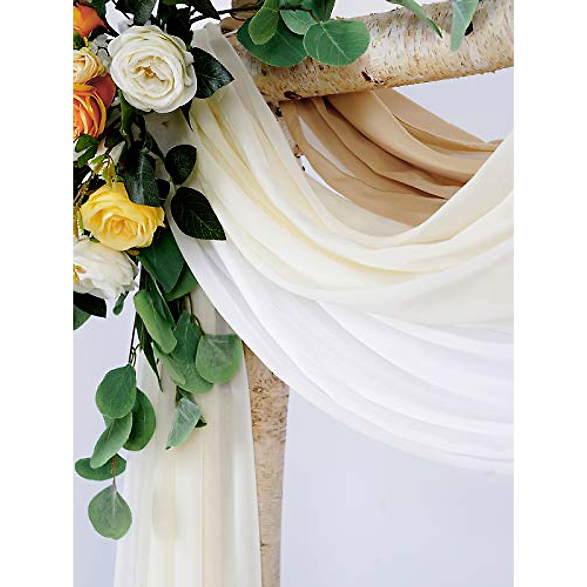 MoKoHouse Wedding Arch Outdoor Indoor White Sheer Backdrop Curtain 3 Panels Chiffon Fabric Drapery 6 Yards Nude and Cream Party Background Drapes Wedding Decoration