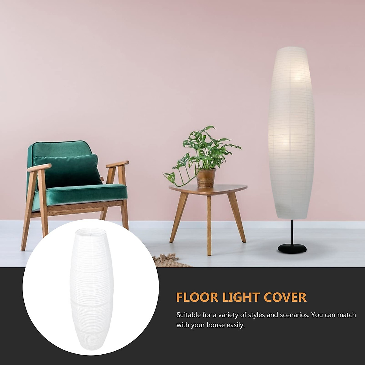 Lurrose Paper Floor Lamp Shade Contemporary Floor Lamps Japanese Style Standing Lamps Shade for Bedside Floor Lamp Living Room White