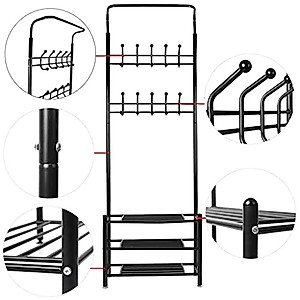 DSFEOIGY Black Shoe Rack Standing Hanging Clothes Home Bedroom Hanger Metal Shoe and Hat Rack Storage Rack