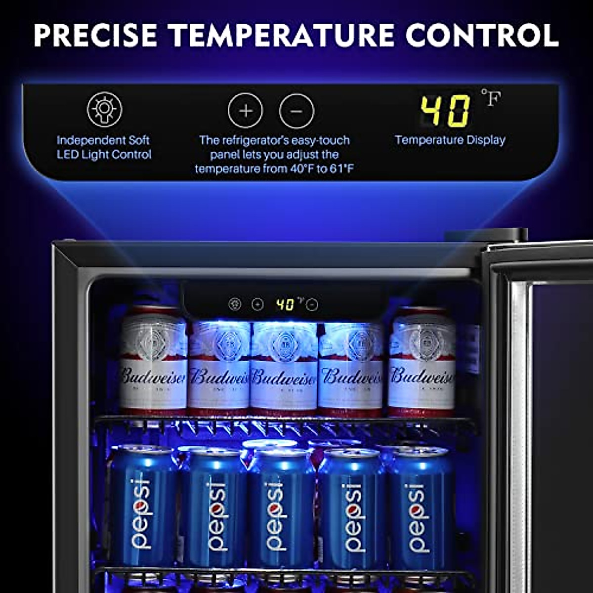 AstroAI Beverage Refrigerator with Temperature Control -3.2 Cu.Ft, 120 Can Mini Fridge with Glass Door for Beer Soda or Wine - Drink Fridge for Office/Bar with Reversible Door and Removable Shelves