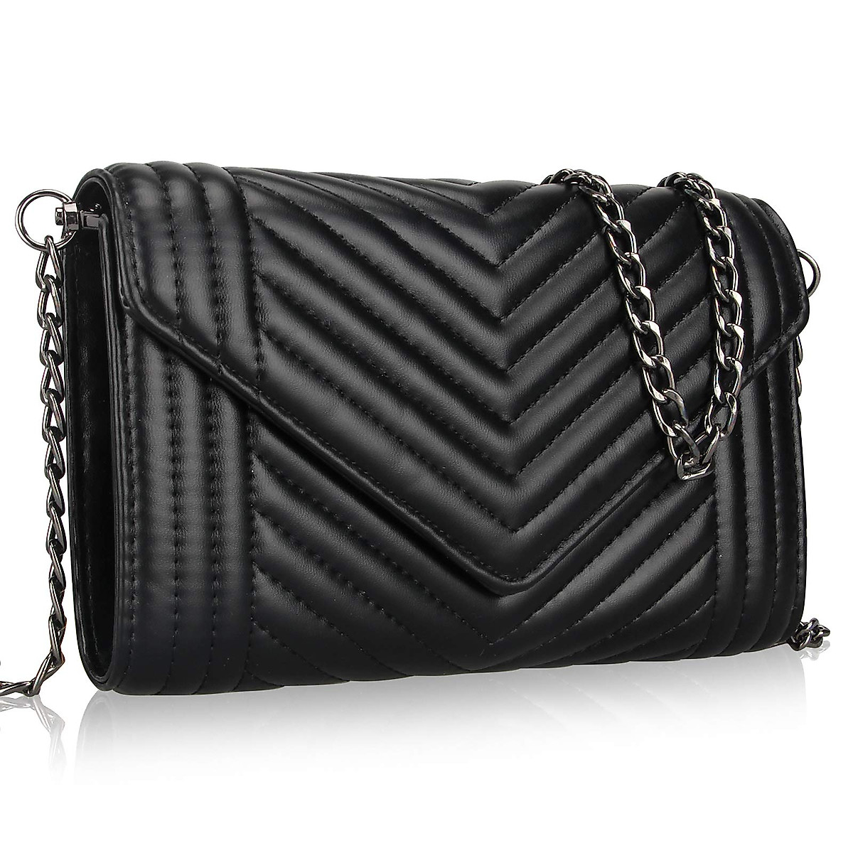 Small Leather Crossbody Bag for Women Clutch Purse Womens Handbag Black Crossbody Purse Designer Shoulder Bag wiht Chain Strap Quilted Cross Body Bags Phone Purses