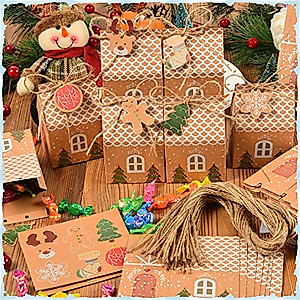 YKLIGTN 50 Packs latest Christmas Candy & Cookie Boxes, Gift Wap Bags with 108PCS DIY Pattern Tags and hemp rope,Creative Small&Stickers House Design Food Storage Wedding or Baby Shower Party Favors
