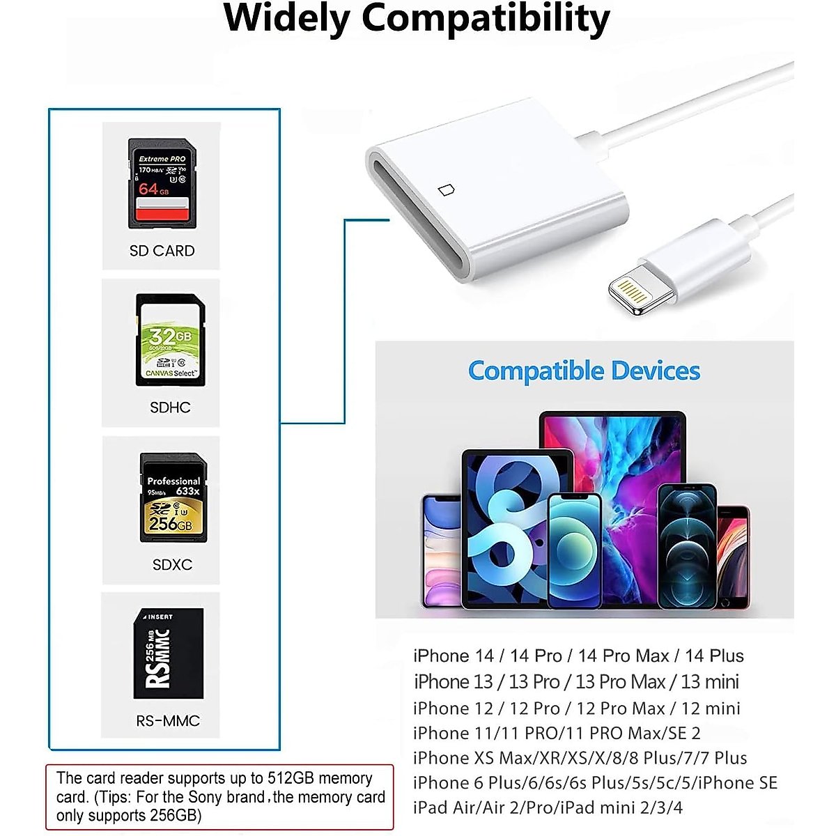 Lightning to SD Card Camera Reader for iPhone iPad,(Apple MFi Certified) SD Card Reader for iPhone,Trail Camera Viewer SD Memory Card Reader Adapter for iPhone 14/13/12/11/XS/XR/X/8/7/iPad,Plug & Play