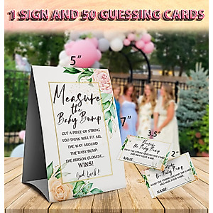 Measure Mommy's Belly Sign, Baby Shower Sign, Measure the Baby Bump How Big is Moms Belly -1 Sign and 50 Guessing Cards(11A)