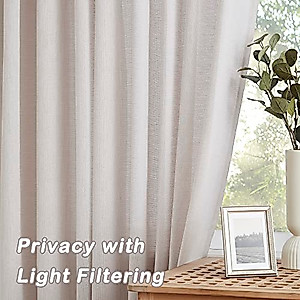 Enactex Linen Textured 84 Inch Pinch Pleat Light Filtering Curtains for Living Room, Semi Sheer Farmhouse Privacy Back Tab Window Treatments for Bedroom 2 Panels, Natural