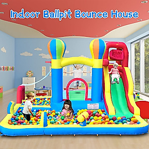 Baralir Inflatable Bounce House with Water Slide and Large Splash Pool, Bouncy Water Park with Surprise Dump Bucket, Water Sprayers, Water Cannon, 2 Pools and Ball Shooting Frame