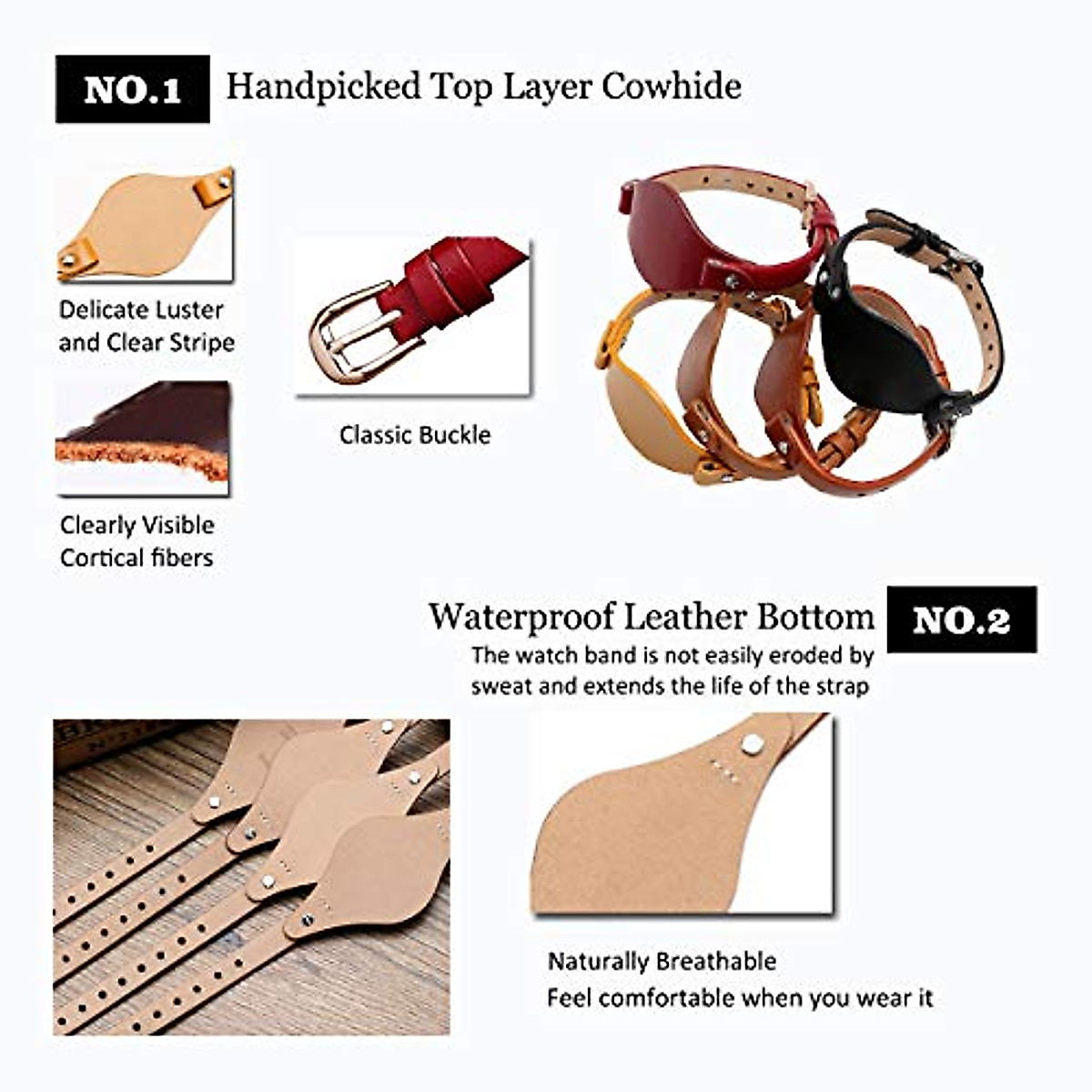 KAMIU Women's 8mm Watch Band Genuine Calf Leather Replacement Straps Watch Strap for Fossil ES3148 ES4119 ES4176 ES3262 ES3077 (Coffee - Golden Buckle)