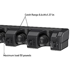 LIVCRT Broom Holder & Wall Mount Garden Tool Organizer- Kitchen, Closet, Garage & Laundry Room Storage With 5 Slots & 6 Hooks - Wall Holder For Broom, Rake & Mop Handles (Black)