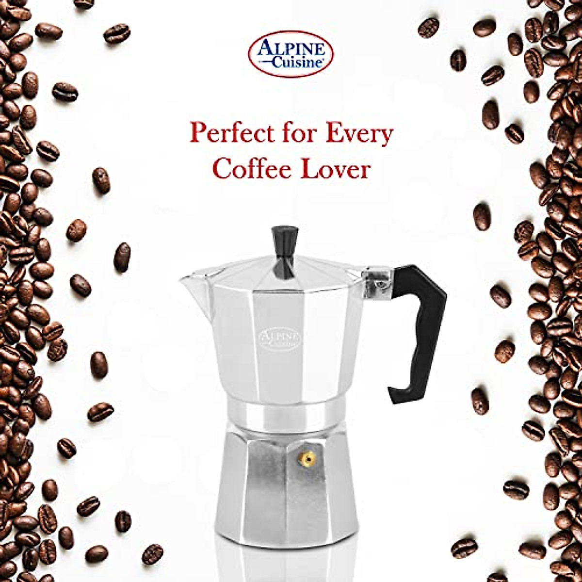 Alpine Cuisine Stovetop Espresso Maker 12.5 Oz, 9 Espresso Cups Moka Pot for Classic Italian and Cuban Coffee Maker, Aluminum Moka Pot, Makes Delicious Coffee, Excellent Camping Coffee Pot