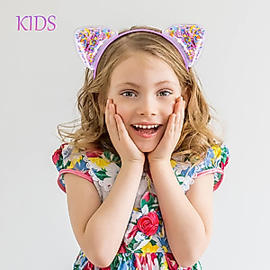 ZIRICHER Cat Ears Headband For Girls, Transparent Quicksand Sequin Cat Headband Cute Hairband For Girls Kitty Ears Party Hair Accessories For Kids Gift