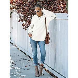 MEROKEETY Women's 2025 Fall Long Balloon Sleeve Crew Neck Sweater Tops Waffle Knit Soft Pullover Jumper, White, M