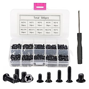 Wshao store 500Pcs M2 M2.5 M3 KM Screw Flat Head Screws Laptop Notebook Screws Set Kit for Computer Small Screw (Color : 500pcs Mix)