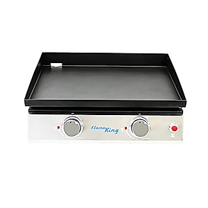 Flame King YSNFM-HT-120DB Double Burner Flat Top Outdoor BBQ Grill, Portable Propane Gas Griddle for Camping and Tailgating, 22 inches, Black