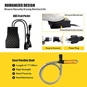 ATOLS 1000W Flex Shaft Rotary Tool Electric Hanging Grinder Carver,Electric Multi-function Metalworking Tools Repair Kit,Foot Pedal Control,Metal Flexible Shaft,Suitable for Carving, Buffing,30000 RPM