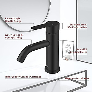 AMAZING FORCE Matte Black Bathroom Faucet Single Handle Bathroom Sink Faucet Single Hole with Pop Up Drain Assembly Matte Black Faucet for Bathroom Sink