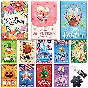 Yard Flags with Anti-Wind Clip and Stopper , Garden Flags , Garden Flag Set , Yard Flags for All Seasons 12x18 , Seasonal Garden Flags Set , Seasonal Garden Flags , Garden Flags Set (12 Flags Set)