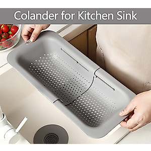 Domonic Home Colander Over the Sink Colander for Kitchen Sink, Over the Sink Strainer Basket Vegetables,Fruits,Pasta, Collapsible Colander 14.5"-19.5", Brilliant Rose Colander Dishwasher Safe
