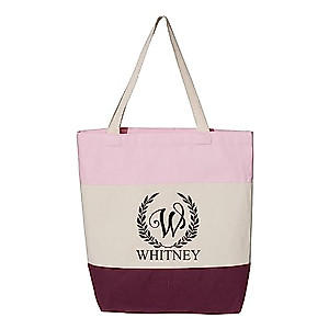 Personalized Monogram Name Surname Tote Bag, Custom Family Name Tote Bag, Gift for Reunion Family Trip, Christmas Gift, Personalized Order Tote Bag (15"L x 15"H x 3"D, Tri-Color Pink)