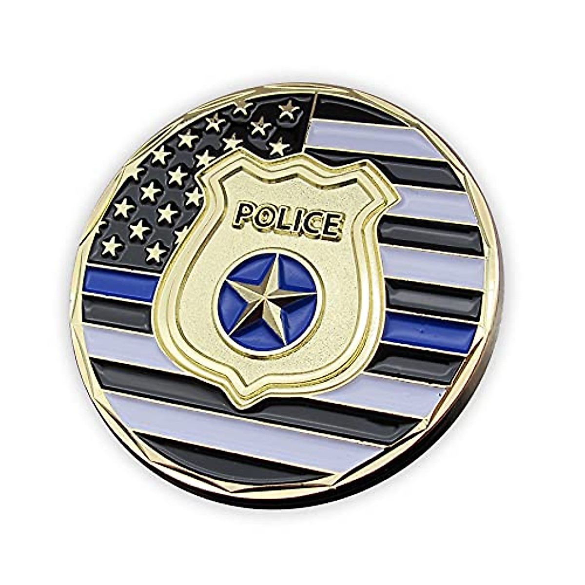 Law Enforcement Police Coin, Thin Blue Line Challenge Coin, Pocket Token of Appreciation and Protection. Gold-Color Plated Challenge Coin