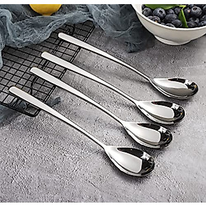 Soup Spoons Set of 6 Stainless Steel Round Spoons Asian Soup Spoon Long Handle Dinner Spoons for Kitchen Restaurant Home